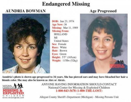 MI - AUNDRIA BOWMAN: Missing from Holland, MI - 11 March 1989 - Age 14 ...