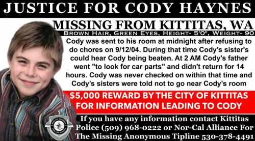 WA - RICHARD "CODY" HAYNES: Missing from Kittitas, WA - 12 Sept 2004 ...